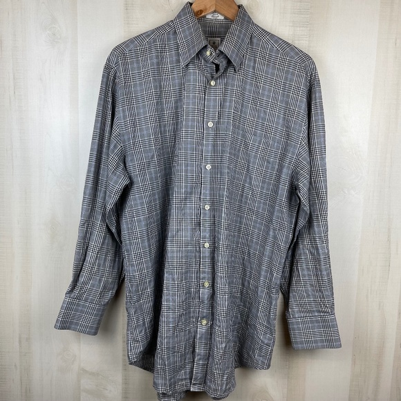 Peter Millar | Shirts | Peter Millar Mens Long Sleeve Button Up Shirt Grey Prince Of Wales Plaid ...